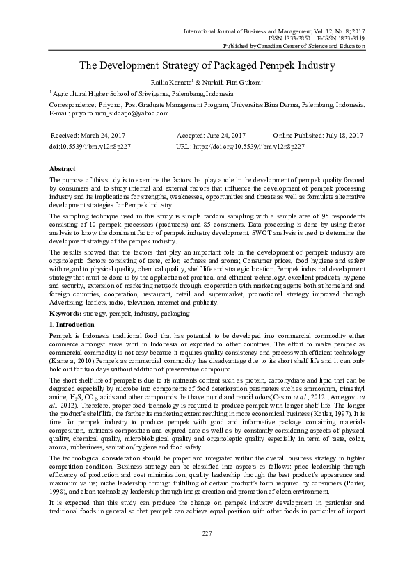 (PDF) The Development Strategy of Packaged Pempek Industry