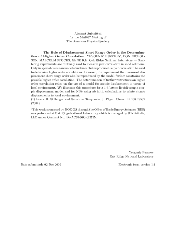 (PDF) The Role of Displacement Short Range Order in the Determination ...