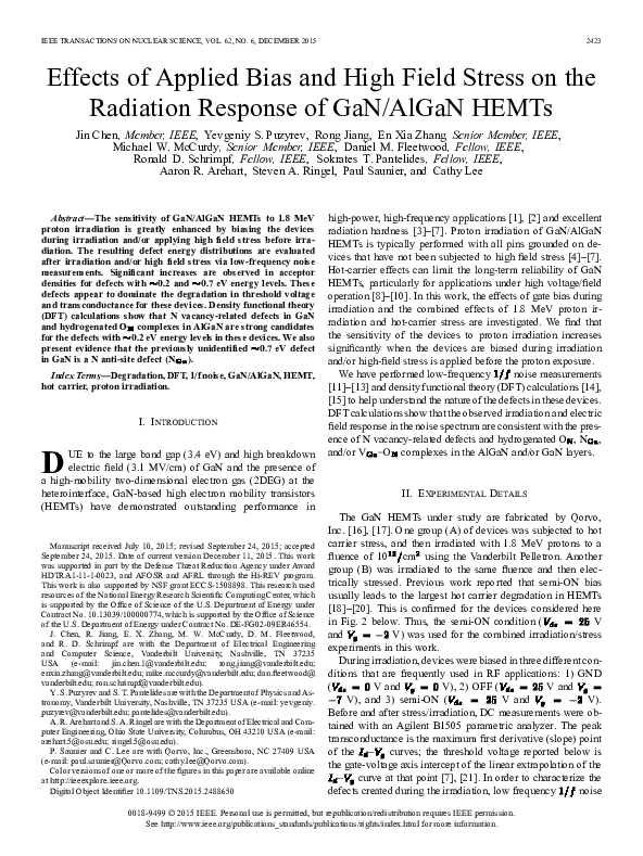 (PDF) Effects of Applied Bias and High Field Stress on the Radiation ...