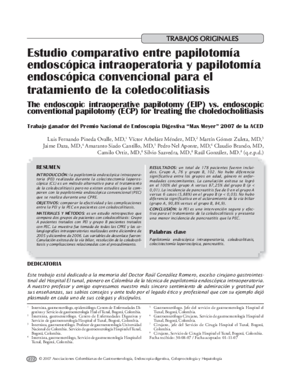 (PDF) Estudio comparativo entre papilotomía endoscópica intraoperatoria ...