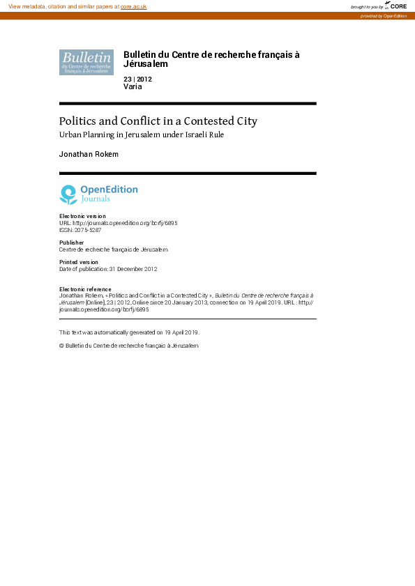(PDF) Politics and Conflict in a Contested City
