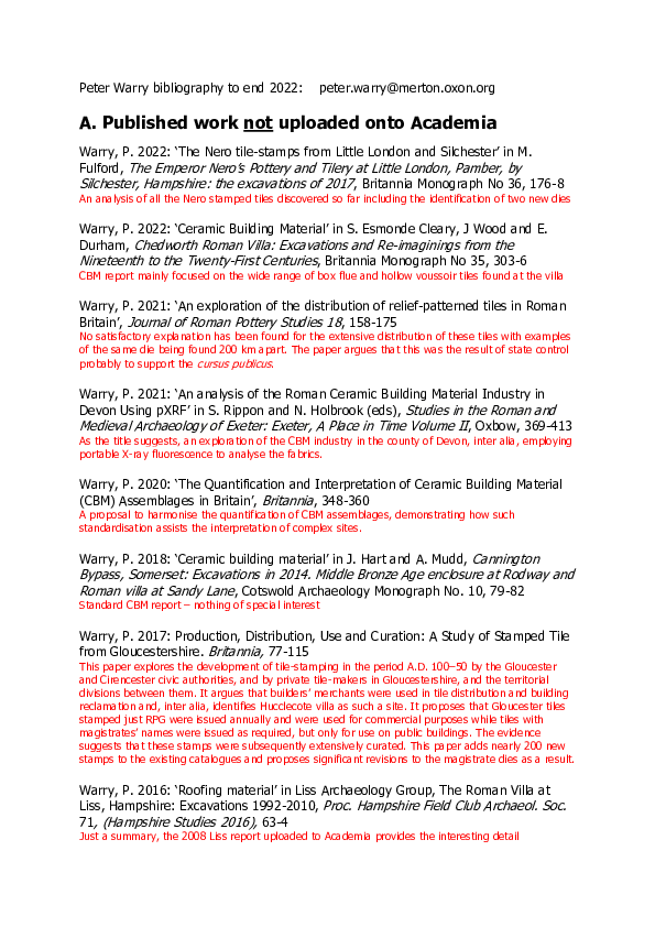 (PDF) Peter Warry bibliography to end 2022