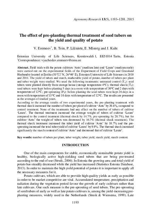 (PDF) The effect of pre-planting thermal treatment of seed tubers on ...