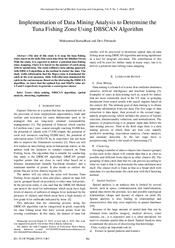 (PDF) Implementation of Data Mining Analysis to Determine the Tuna Fishing Zone Using DBSCAN ...