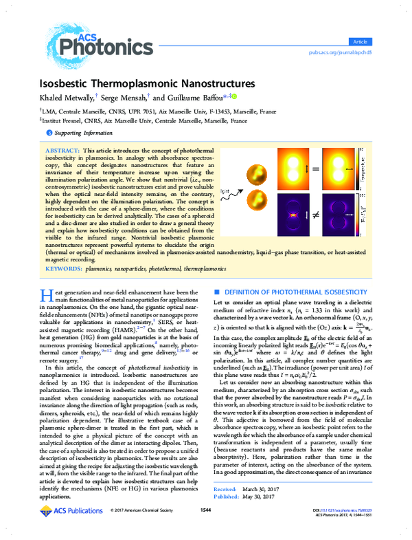 (PDF) Isosbestic Thermoplasmonic Nanostructures