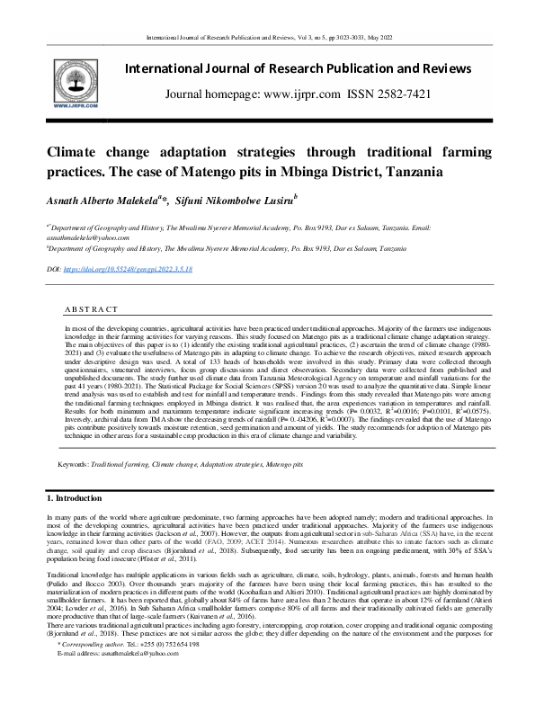 (PDF) Climate change adaptation strategies through traditional farming ...