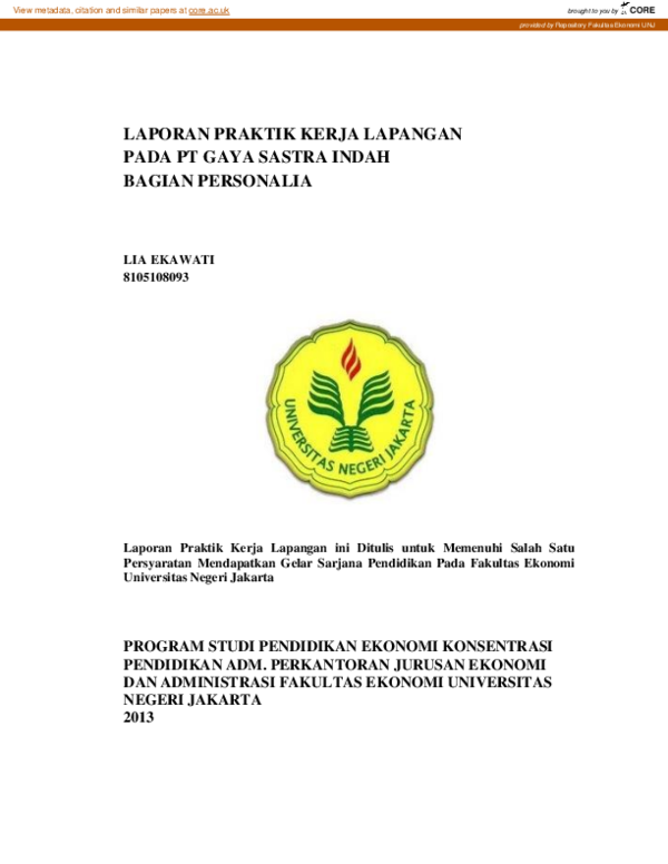 (PDF) Laporan Praktik Kerja Lapangan Pada PT Gaya Sastra Indah Bagian Personalia