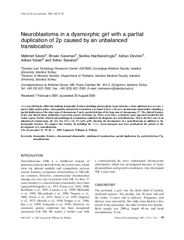 (PDF) Neuroblastoma in a dysmorphic girl with a partial duplication of ...