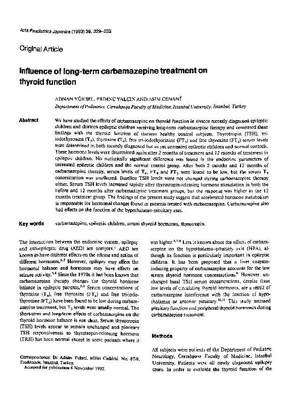 (PDF) Influence of long-term carbamazepine treatment on thyroid function