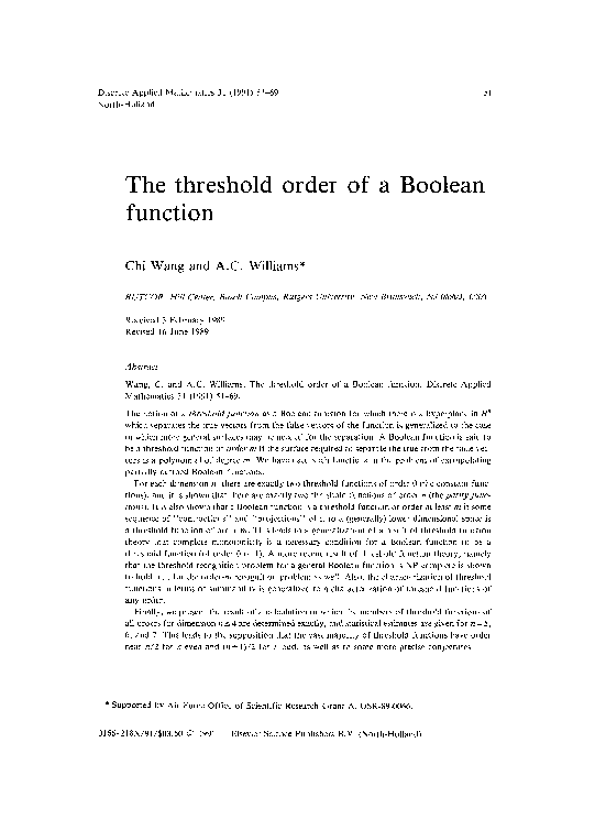 (PDF) The threshold order of a Boolean function