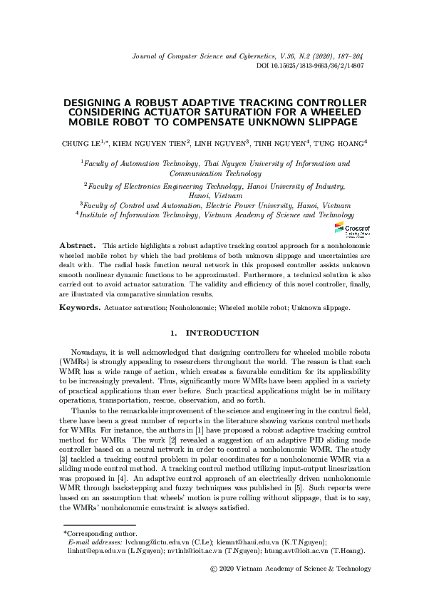Pdf Designing A Robust Adaptive Tracking Backtepping Controller Considering Actuator