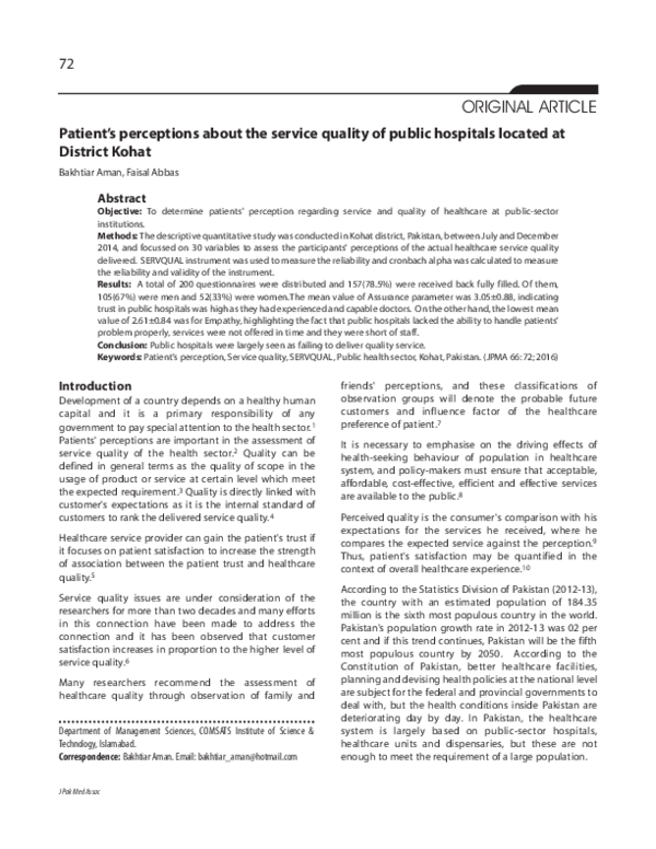 (PDF) Patient's perceptions about the service quality of public ...