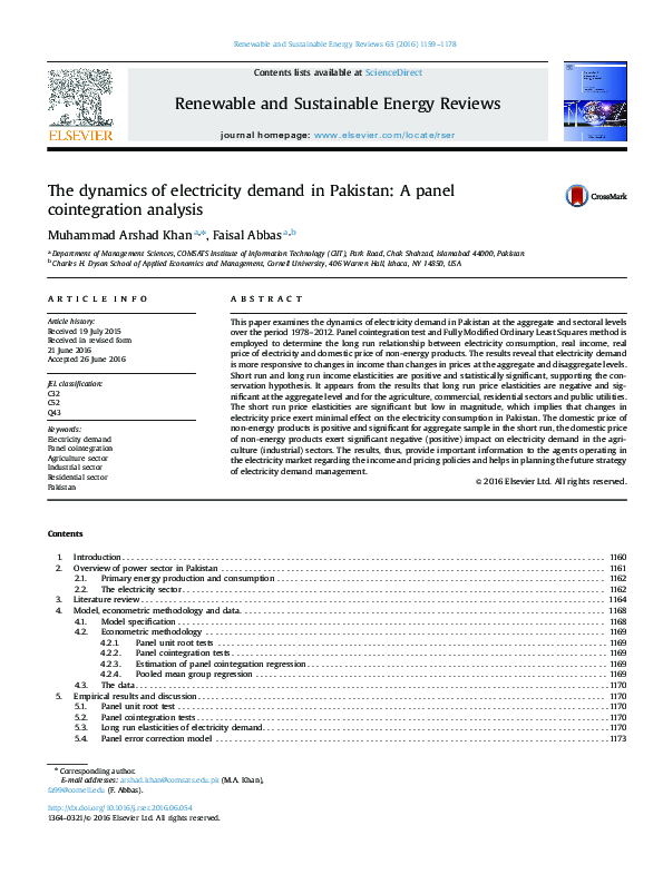 (PDF) The dynamics of electricity demand in Pakistan: A panel ...