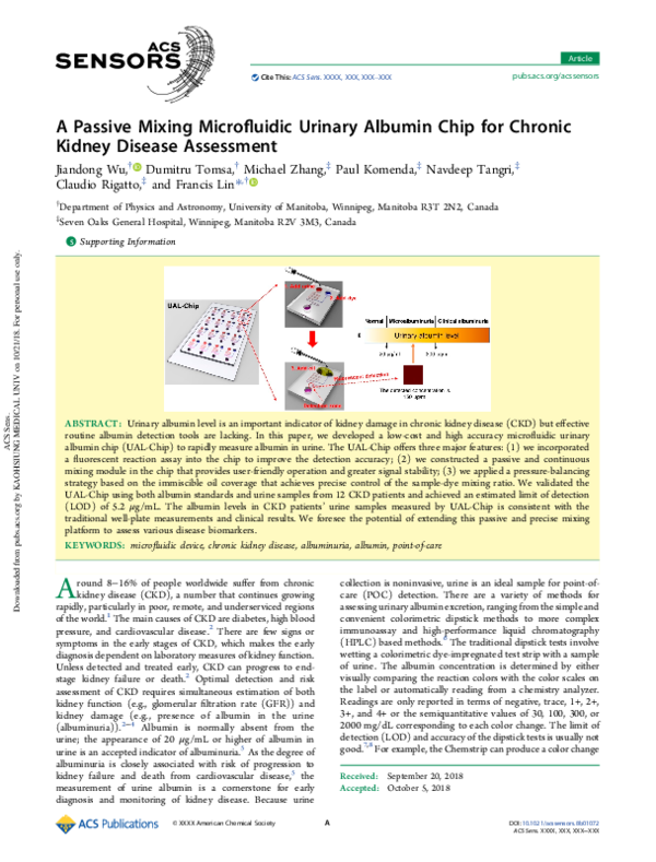 (PDF) A Passive Mixing Microfluidic Urinary Albumin Chip for Chronic Kidney Disease Assessment