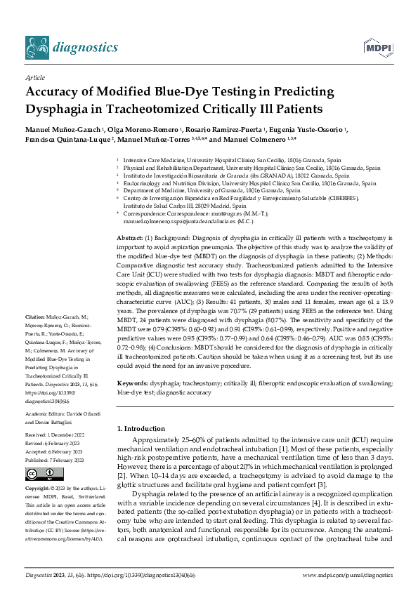 (PDF) Accuracy of Modified Blue-Dye Testing in Predicting Dysphagia in ...