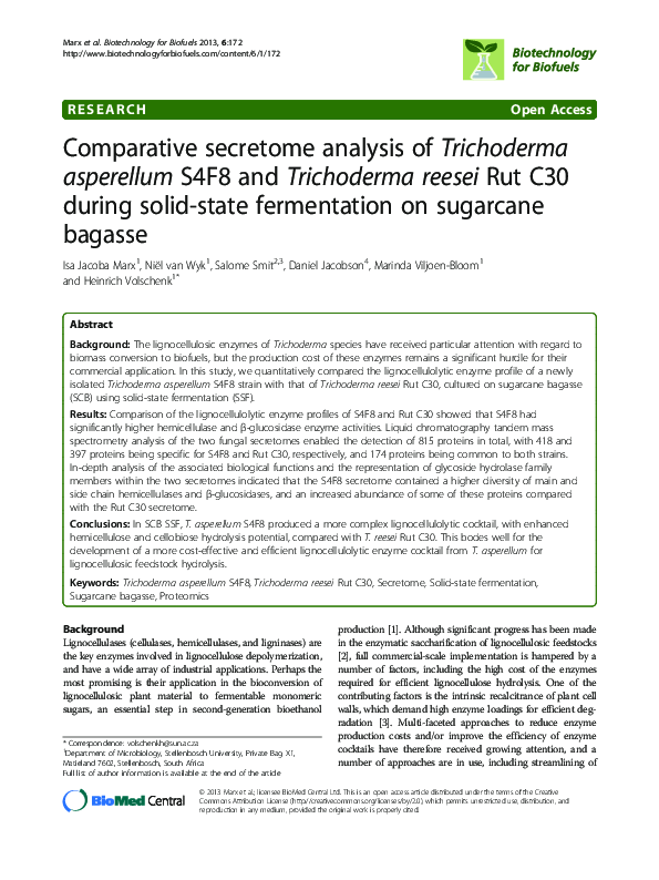 (PDF) Comparative secretome analysis of Trichoderma asperellum S4F8 and Trichoderma reesei Rut ...