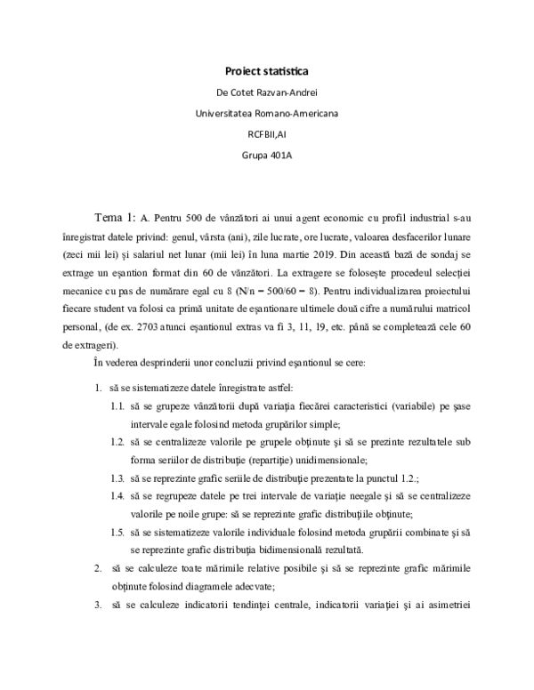 (DOC) Proiect statistica