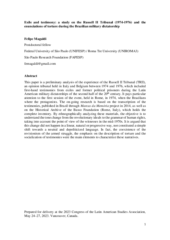 (PDF) Exile and testimony: a study on the Russell II Tribunal (1974 ...