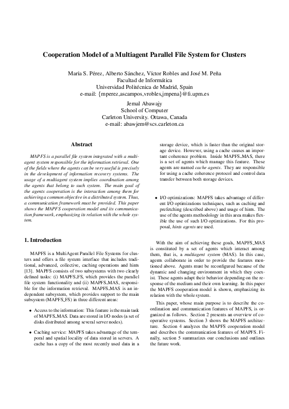 (PDF) Cooperation model of a multiagent parallel file system for clusters | Alberto Sánchez ...
