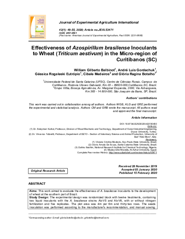 (PDF) Effectiveness of Azospirillum brasilense Inoculants to Wheat ...