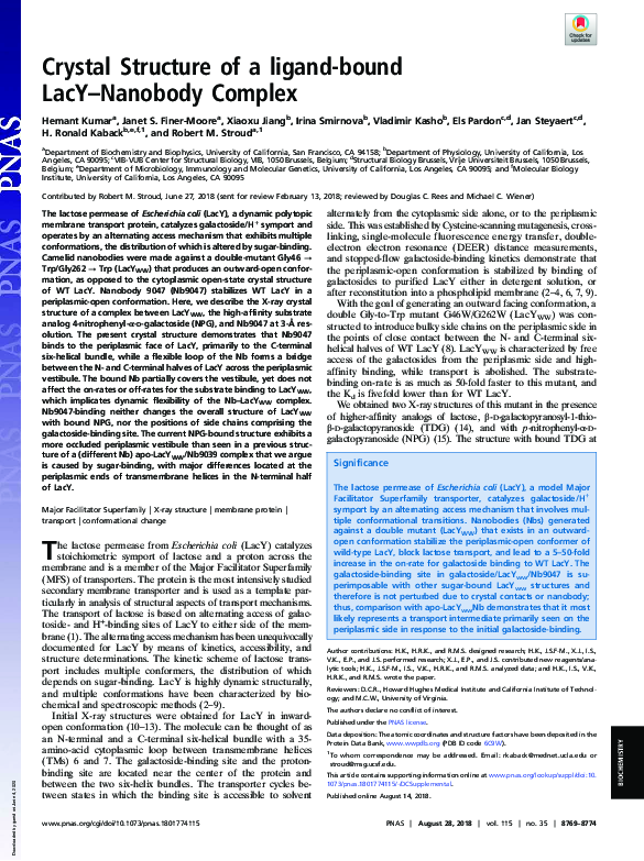(PDF) Crystal Structure of a ligand-bound LacY-Nanobody Complex