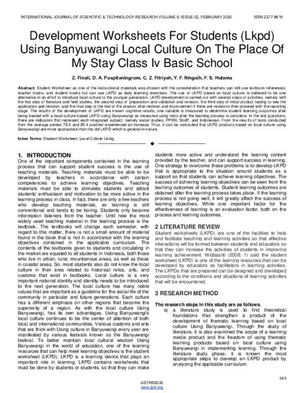 (PDF) Development Worksheets For Students (Lkpd) Using Banyuwangi Local Culture On The Place Of ...