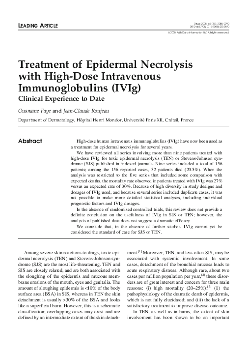 (PDF) Treatment of Epidermal Necrolysis with High-Dose Intravenous Immunoglobulins (IVIg)