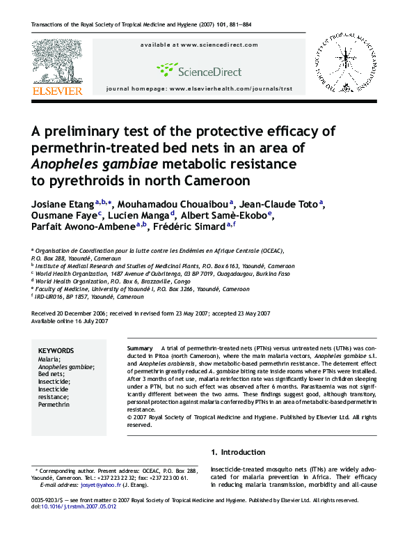 (PDF) A preliminary test of the protective efficacy of permethrin ...