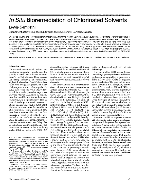 (PDF) In situ bioremediation of chlorinated solvents