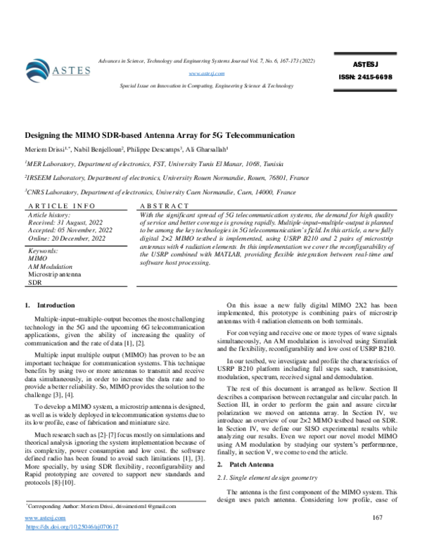 (PDF) Designing the MIMO SDR-based Antenna Array for 5G Telecommunication