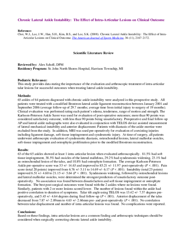 (PDF) Chronic Lateral Ankle Instability