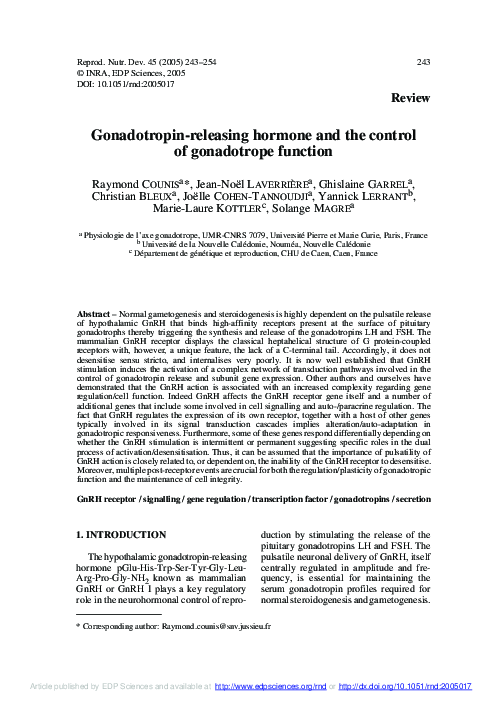 (PDF) Gonadotropin-releasing hormone and the control of gonadotrope ...