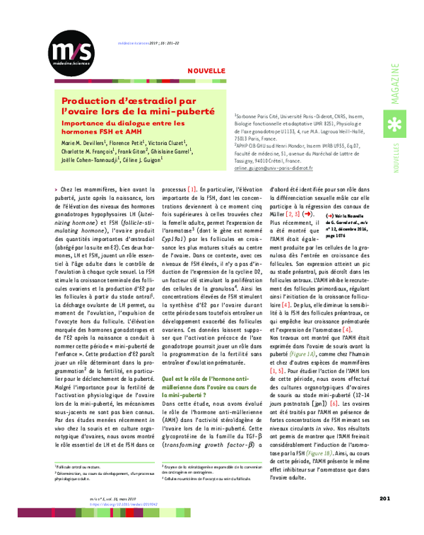 (PDF) Production d’œstradiol par l’ovaire lors de la mini-puberté