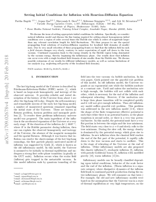 (PDF) Setting initial conditions for inflation with reaction–diffusion equation