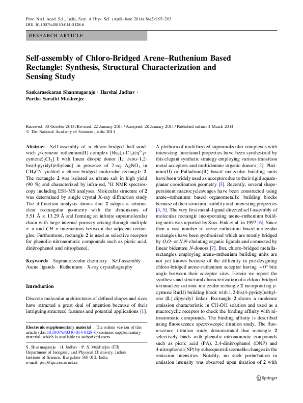 (PDF) Self-assembly of Chloro-Bridged Arene–Ruthenium Based Rectangle ...