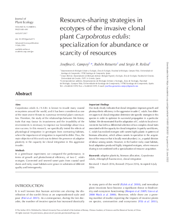 (PDF) Resource-sharing strategies in ecotypes of the invasive clonal ...