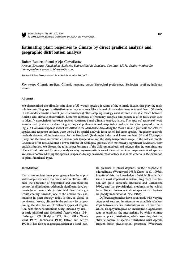 (PDF) Estimating plant responses to climate by direct gradient analysis ...