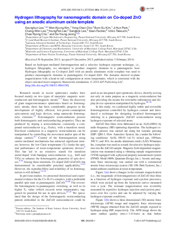 (PDF) Hydrogen lithography for nanomagnetic domain on Co-doped ZnO ...