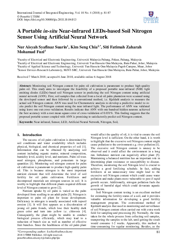 (PDF) A Portable in-situ Near-infrared LEDs-based Soil Nitrogen Sensor Using Artificial Neural ...