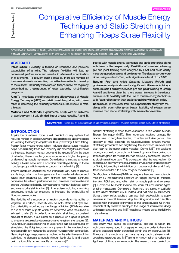 (PDF) Comparative Efficiency of Muscle Energy Technique and Static ...