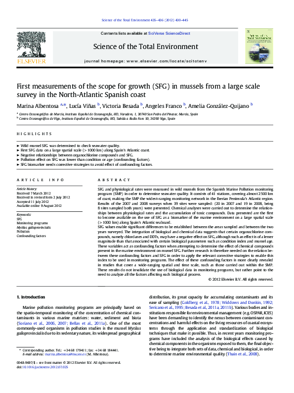 (PDF) First measurements of the scope for growth (SFG) in mussels from ...