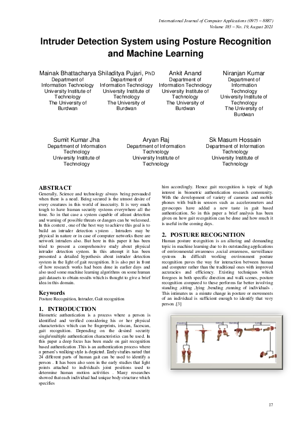 (PDF) Intruder Detection System using Posture Recognition and Machine Learning