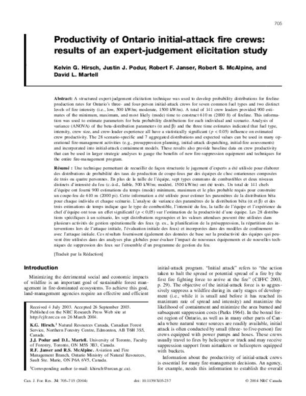 (PDF) Productivity of Ontario initial-attack fire crews: results of an ...