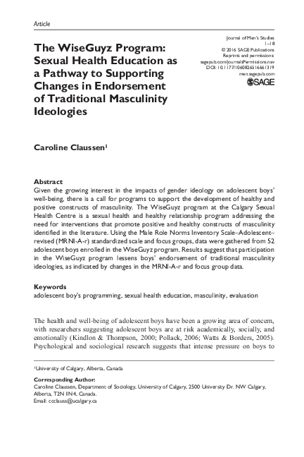 (PDF) The WiseGuyz Program: Sexual Health Education as a Pathway to Supporting Changes in ...
