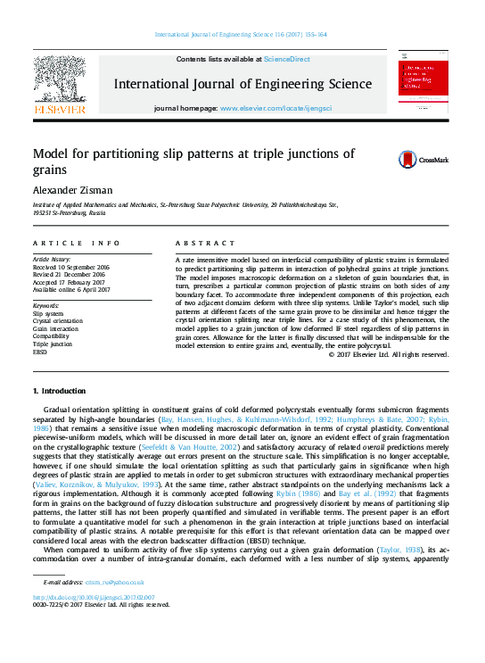 (PDF) Model for partitioning slip patterns at triple junctions of grains