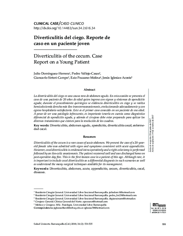 (PDF) Diverticulitis of the cecum. Case Report on a Young Patient