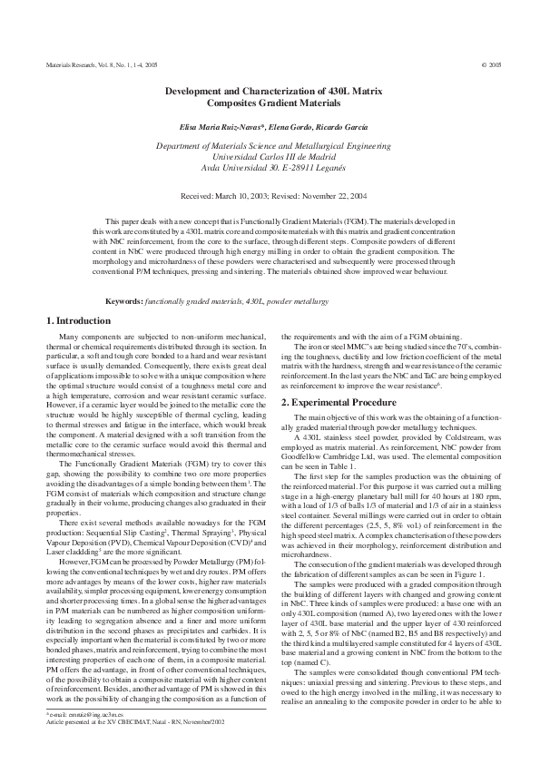 (PDF) Development and characterization of 430L matrix composites ...