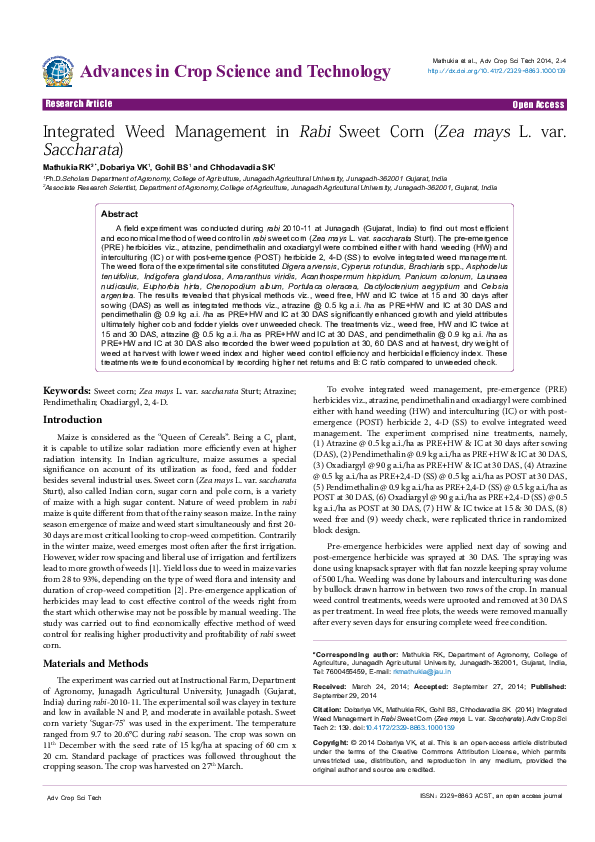 (PDF) Integrated Weed Management in Rabi Sweet Corn (Zea mays L. var ...