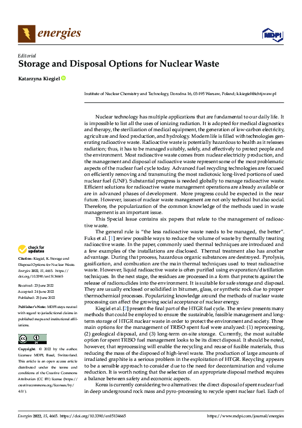 (PDF) Storage and Disposal Options for Nuclear Waste