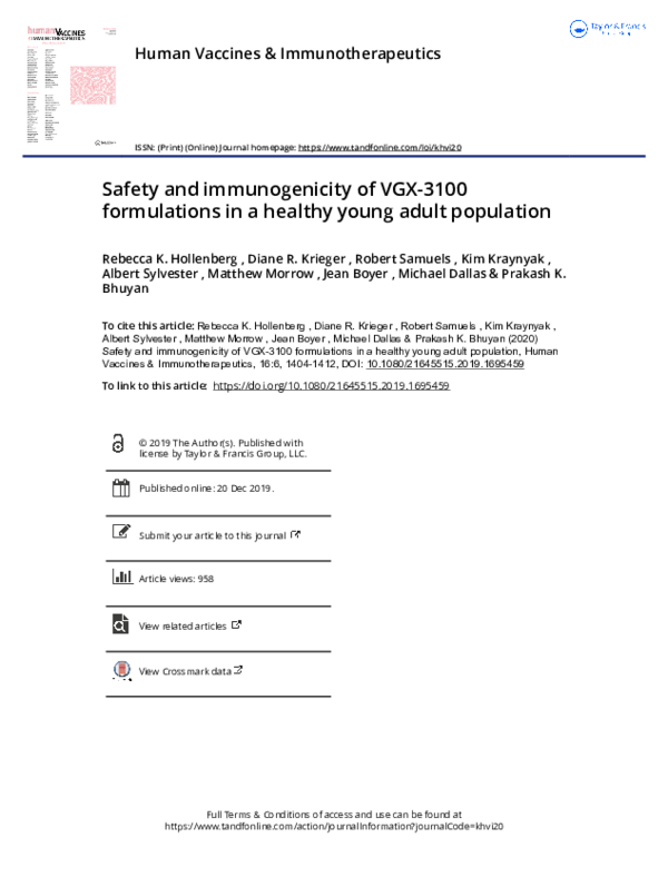 (PDF) Safety and immunogenicity of VGX-3100 formulations in a healthy ...
